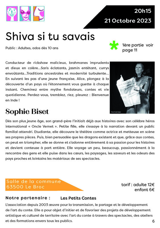 Shiva si tu savais de Sophie Biset au Broc (63500) - Alentoor